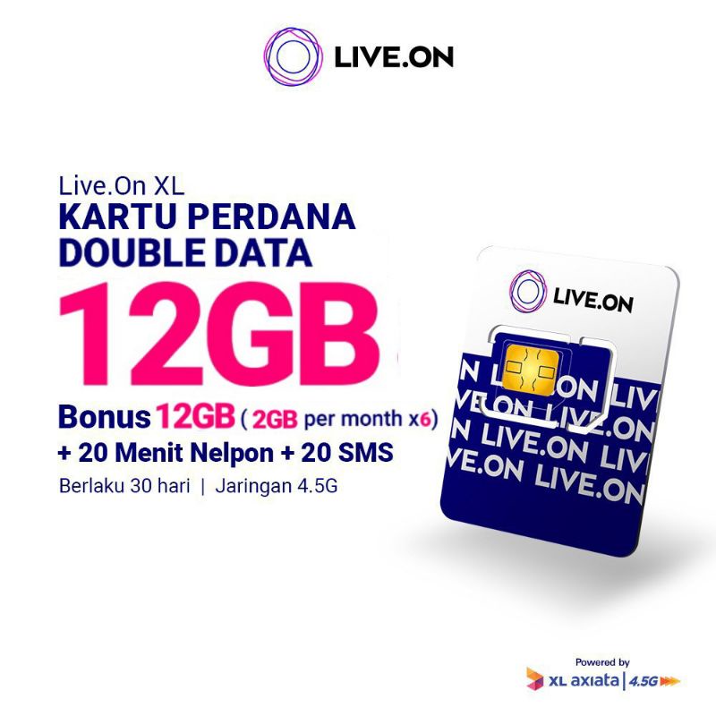 Jual Kartu Perdana Live.On XL Axiata Double Data Termurah 10GB+10GB | 12GB+12GB | 20GB+20GB ...