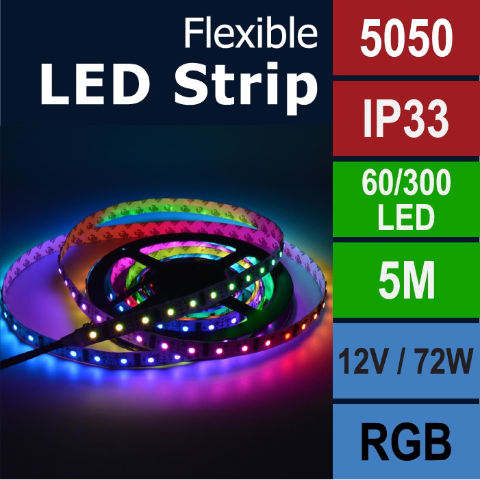 Jual LED Strip Fleksibel 5050 12V IP33 5m RGB Merah Hijau Biru | Shopee Indonesia