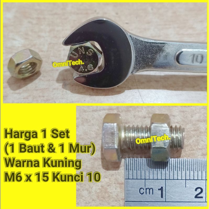 Jual Baut Mur 10 Hex Hexagon BMK Kuning Panjang 1,5cm M6 x 15 mm 6x15 Kunci 10 Pitch 1,0 M6x15 6 ...