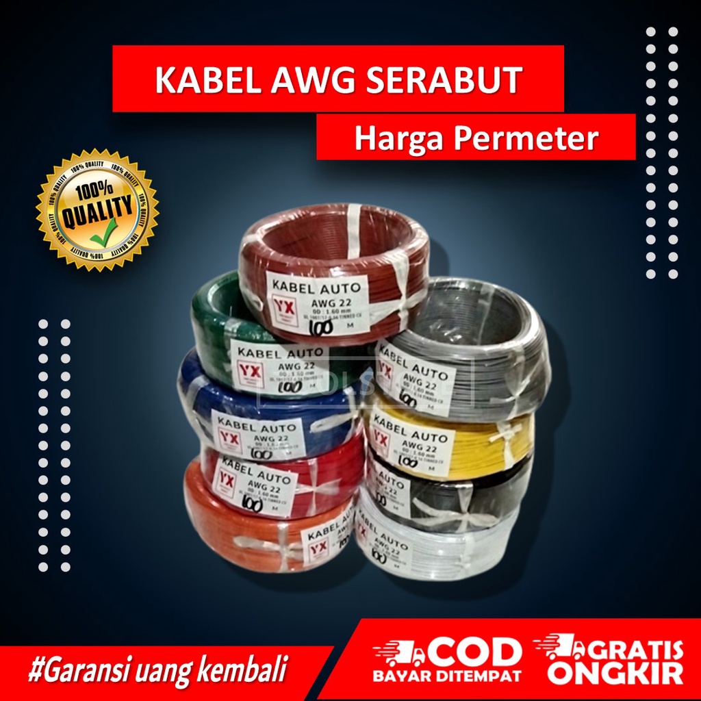 Jual Kabel Body Motor Serabut Meteran AWG-22 Warna Hitam Putih Kuning ...