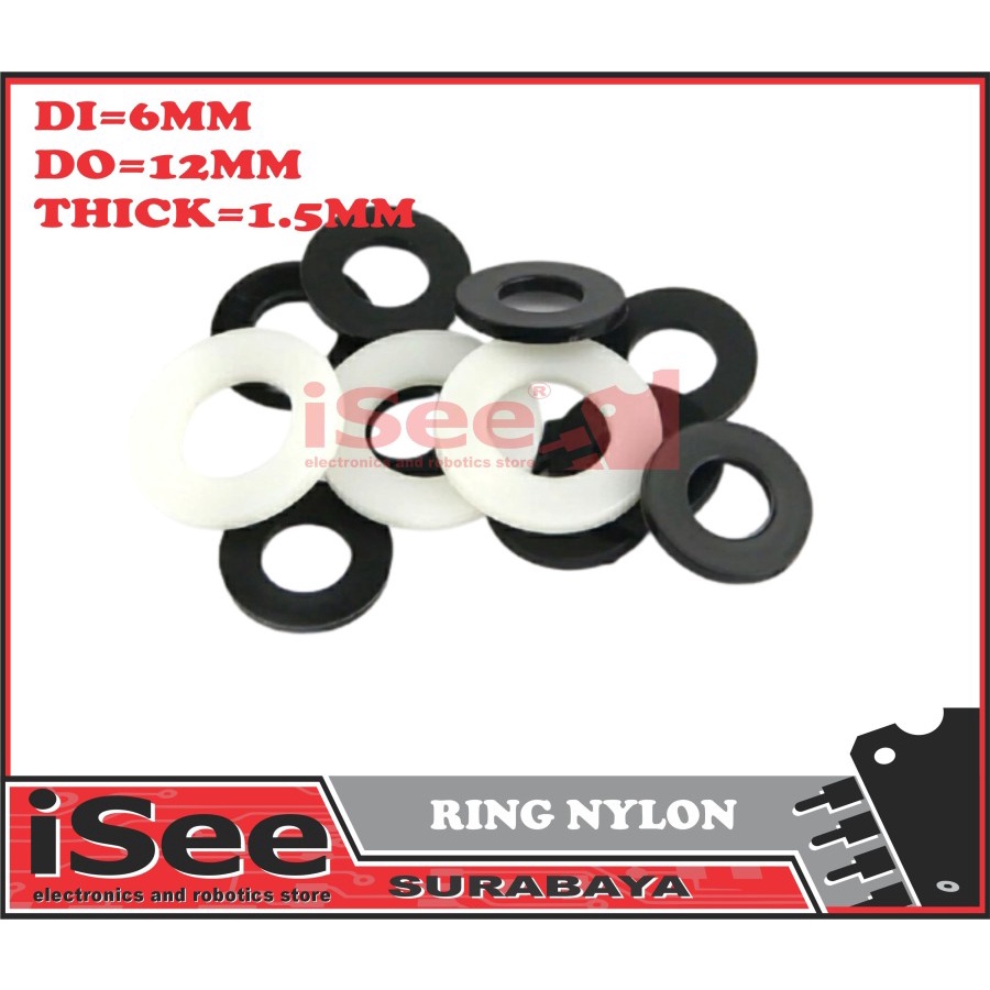 Jual M6 Ring Nylon 6mm 6x12x1.5 mm for spacer screw nut mur baut 6mm ...
