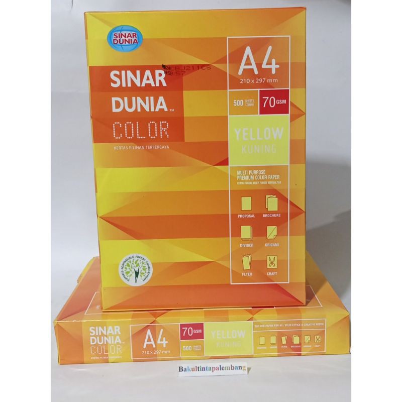 Jual Kertas Warna Kuning-Yellow A4 Sinar Dunia 70 Gsm | Shopee Indonesia