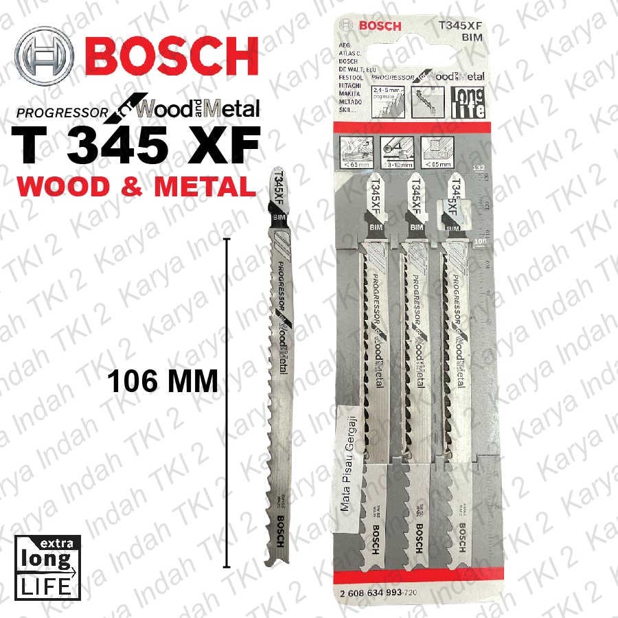 Jual Mata Gergaji Jigsaw Kayu Besi BOSCH T345XF Jig Saw Blade 1 Pack ...