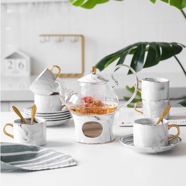 Jual PetiteMaison Belle Teapot Set / Teaset Marble / paket cangkir teh ...