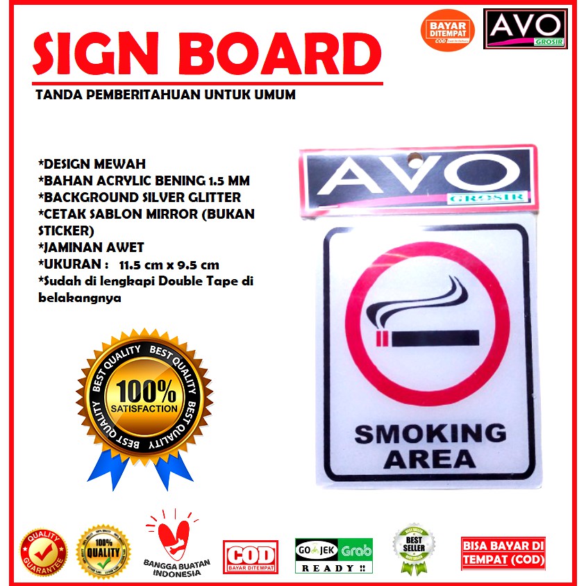 Jual sign label SMOKING AREA tipe kotak acrylic sticker board tanda ...