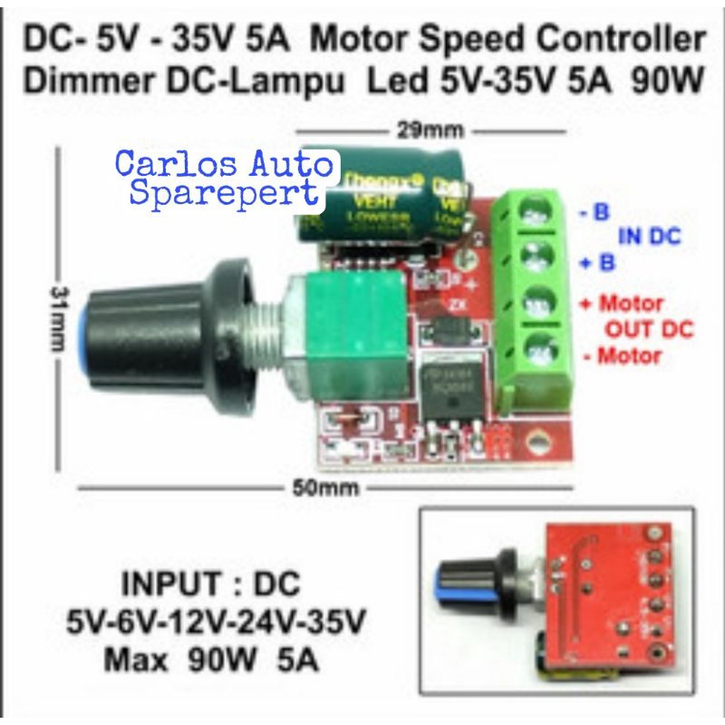 Jual Modul Pengatur Kecepatan Motor Dc-Dc 4.5v-35v 5a 90w || Pwm Dc 12v ...