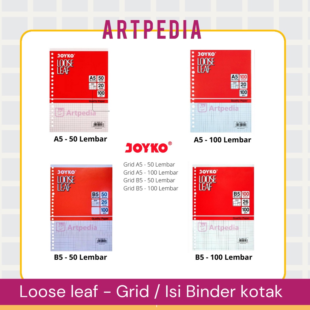 Jual Joyko Loose Leaf Grid A5 - B5 100Gsm 50 Sheet - 100 Sheet / Kotak Grid | Shopee Indonesia
