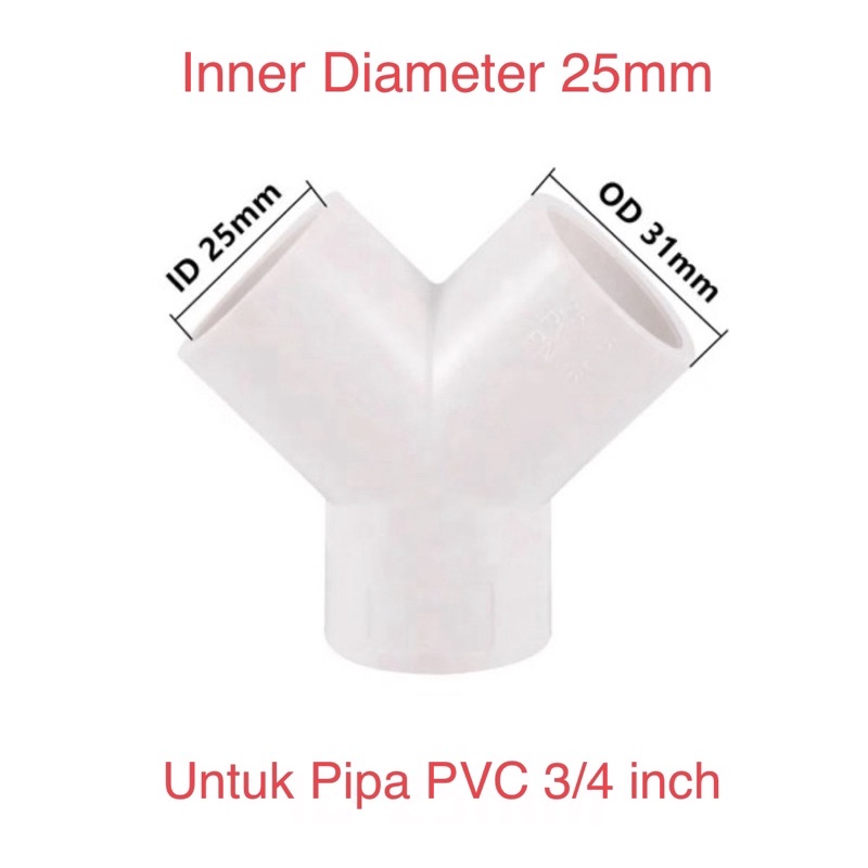 Jual White Fitting 3 Way Arah Cabang Y Inner Diameter 25mm for Pipa PVC ...