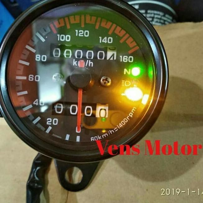Jual meter Motor Universal Bulat Hitam/ Spidometer Motor Bulat Hitam ...