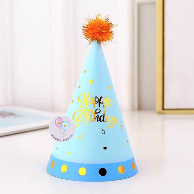 Jual TOPI ULANG TAHUN KERUCUT POMPOM GOLD / TOPI ULTAH / TOPI PESTA ...