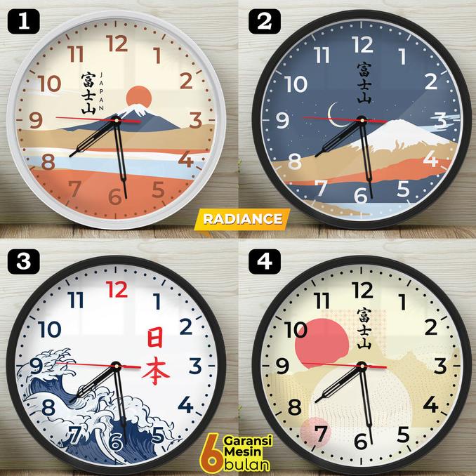 Jual Jam dinding Japan style jepang fuji wibu ada kaca 32cm bisa custom ...
