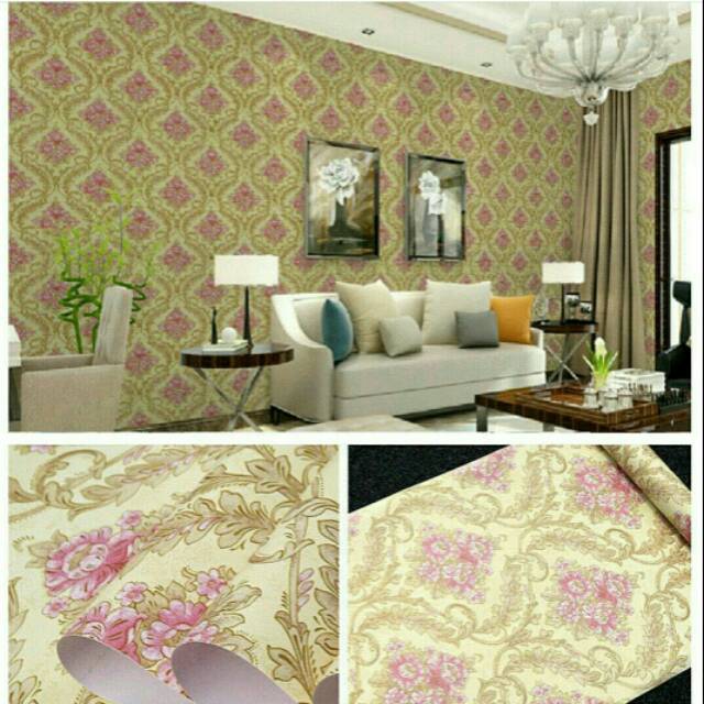 Jual WALLPAPER DINDING STICKER MOTIF BATIK BUNGA PINK GOLD | Shopee ...