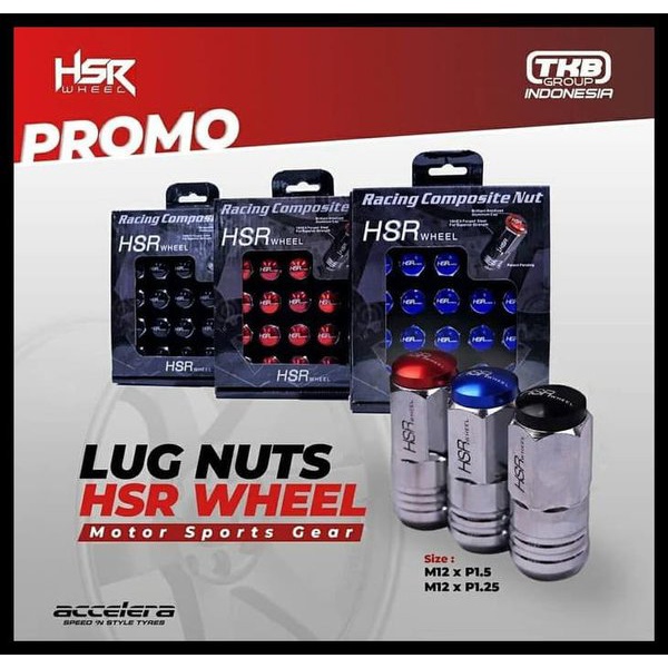 Jual Baut Roda HSR Hitam ukuran drat 1,5 Mur Roda Racing Black Mur Roda ...