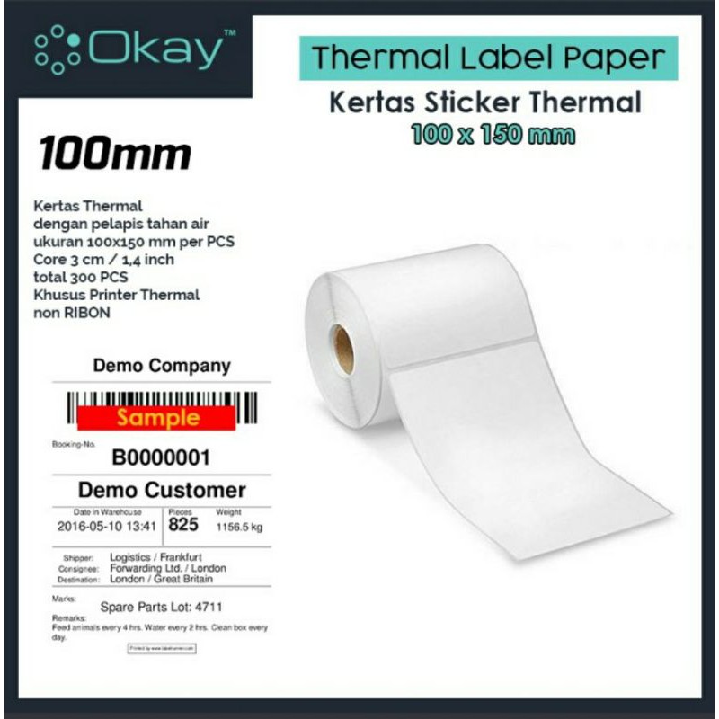 Jual Kertas Thermal Sticker 100X150 mm STICKER LABEL Isi 300 pcs PER 1 ROLL / 1 LIPAT | Shopee ...