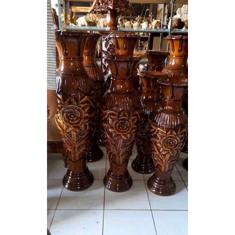 Jual set guci kayu ukiran (3 pcs) 1set ya | Shopee Indonesia