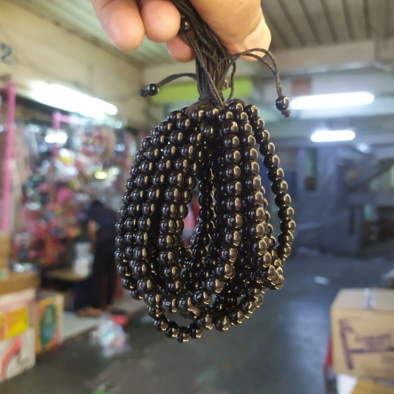 Jual (12pcs) Gelang limbat hitam / gelang batu / gelang tali mote ...