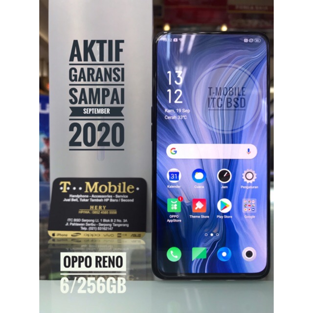 Jual OPPO RENO RAM 6GB 256GB JET BLACK, Second Like New, Mulus, Fullset ...