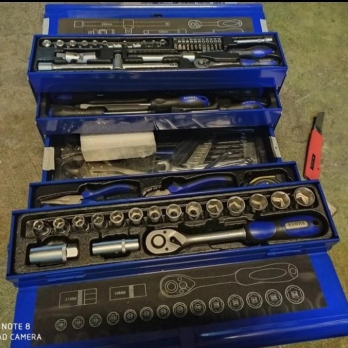 Jual TOOL KIT SET 91 PCS, METAL CASE SANDS Tool box biru Kunci sock set ...