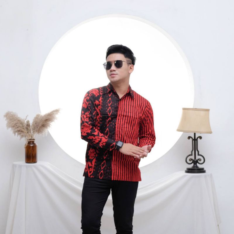 Jual BAJU COUPLE CROP TOP BATIK KEMEJA PRIA LENGAN PANJANG MOTIF TENUN ...