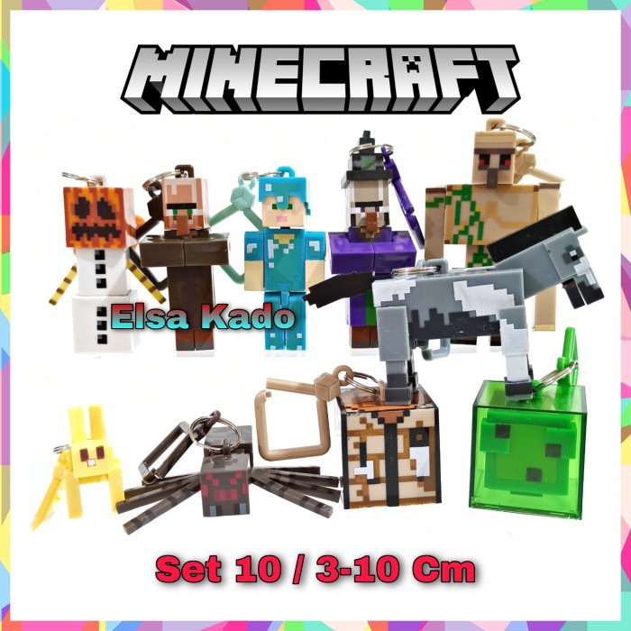 Jual Mainan Figure Minecraft Set Isi 10 Gantungan Kunci Brick My world ...
