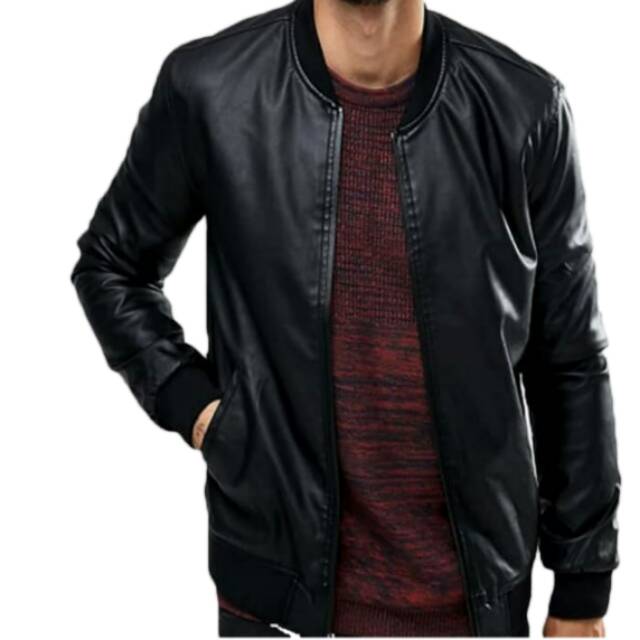 Jual Jaket pria bomber kulit sintetis/ jaket bomber pria/ jaket pria ...