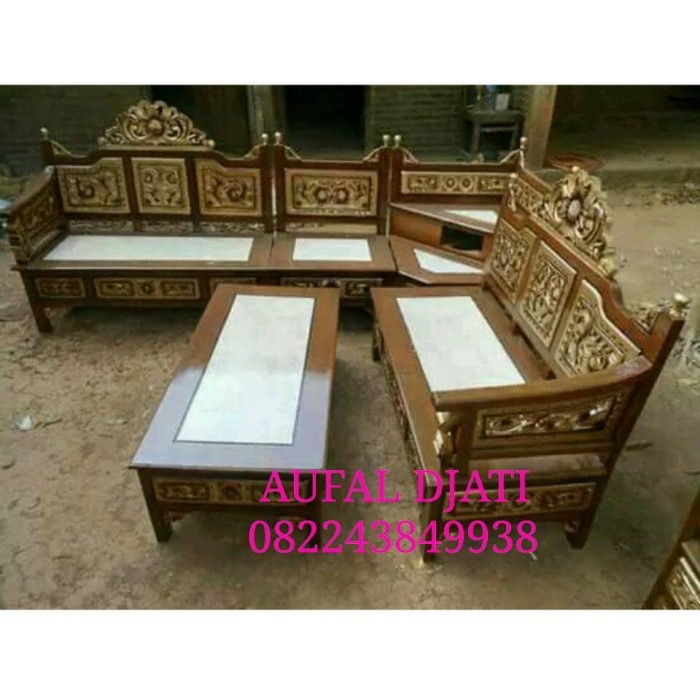 Jual Meja Kursi Tamu Jati Sudut L Minimalis Ukir Ukiran Mahkota Top ...