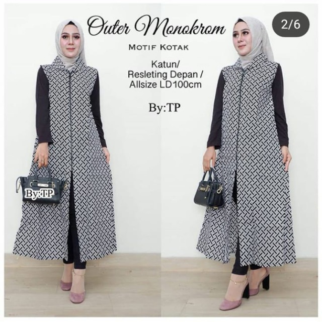 Jual OUTER MONOKROM MOTIF KOTAK BATIK GARUTAN CANTIK SERAGAM PKK IBU ...