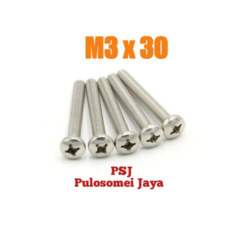 Jual SUS 304 Baut JP M3 x 30 / Machine Screw Stainless 304 | Shopee ...