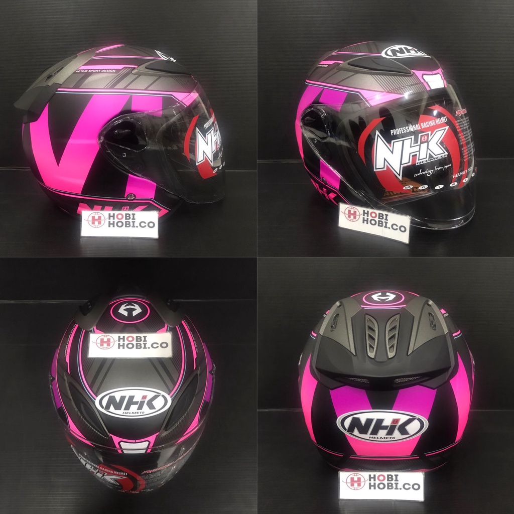 Jual HELM NHK R6 MOTIF HALFFACE WAVE BLACK DOFF PINK HELM NHK R 6 MOTIF ...