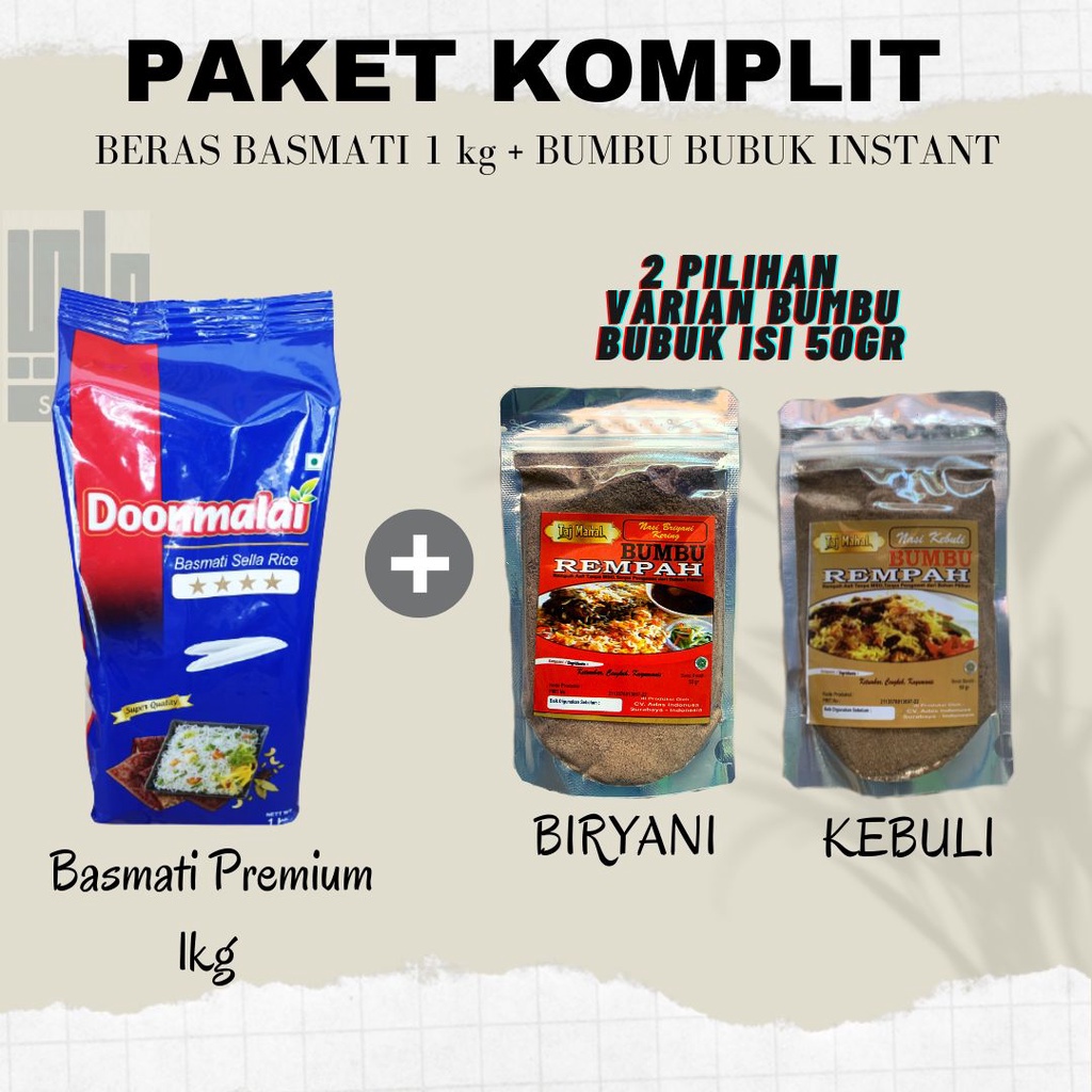 Jual PAKET LENGKAP BERAS BASMATI PLUS BUMBU BUBUK ISI 50GR NASI KEBULI ...