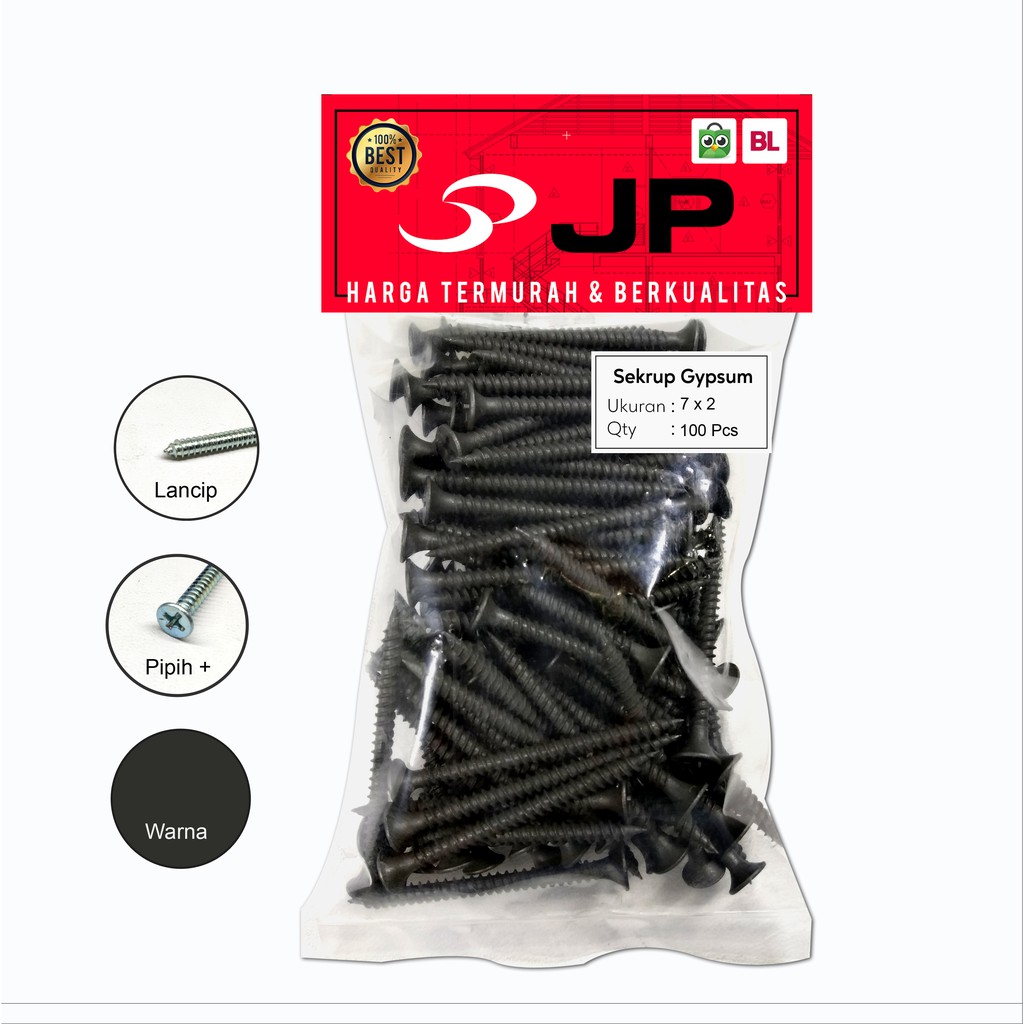 Jual SEKRUP GYPSUM 7 x 2 - SKRUP DRYWALL - BAUT GIPSUM HITAM ISI 100 PCS | Shopee Indonesia