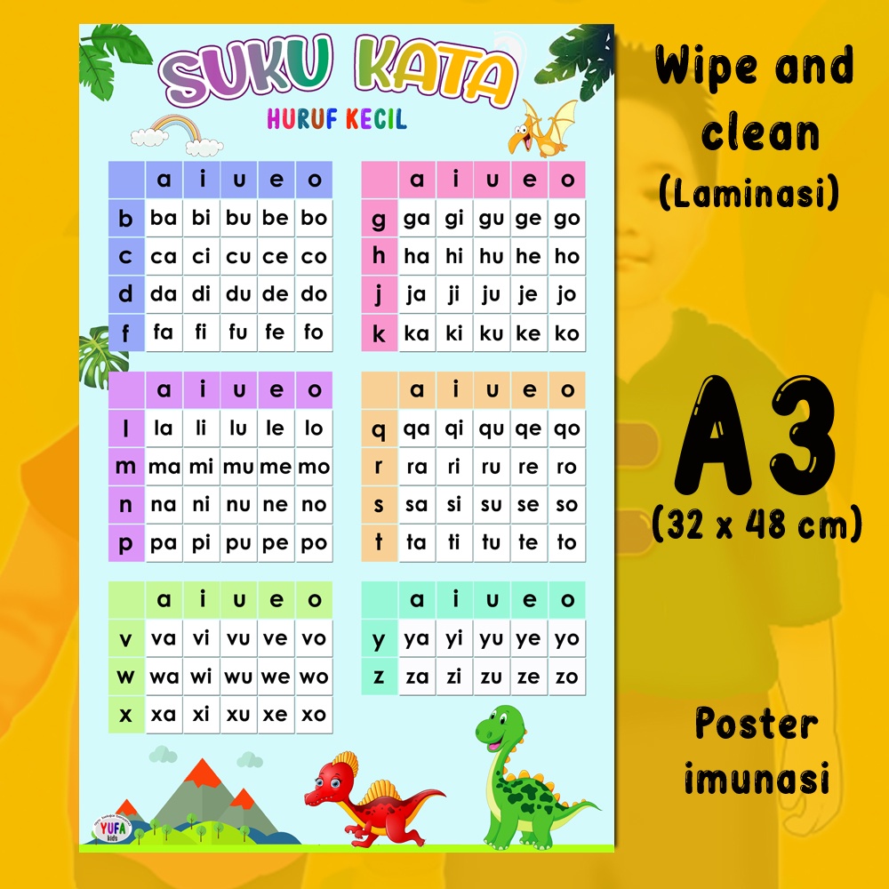 Jual 098 poster membaca suku kata - Poster Edukasi Anak - Poster belajar anak - Poster wipe and ...
