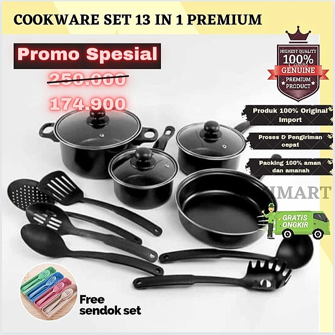 Jual TERLARIS Paket Peralatan Masak Dapur Cookware Set 13 in 1 Panci ...
