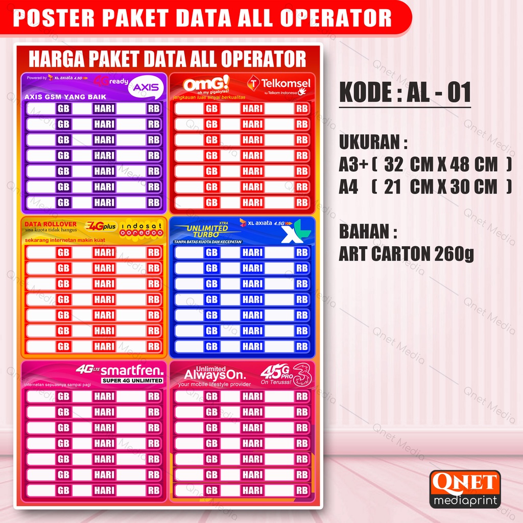 Jual POSTER PAKET DATA ALL OPERATOR + LAMINASI GLOSSY | Shopee Indonesia