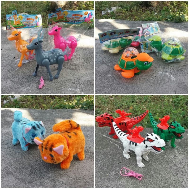 Jual mainan hewan kucing rusa kura kura dinosaurus baterai | Shopee ...
