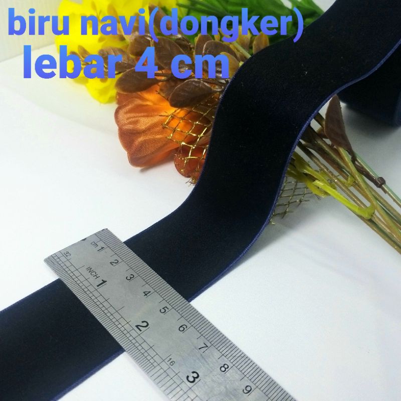 Jual per meter,pita bludru/velvet warna biru navi/dongker lebar 4 cm ...