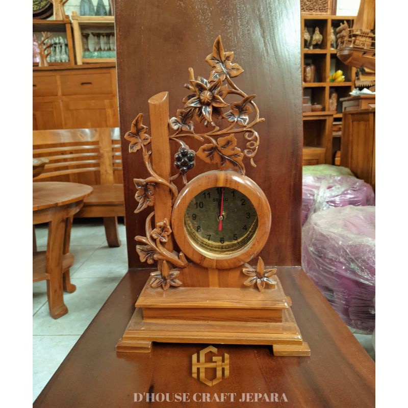 Jual Jam Dinding Meja Ukir Motif Jepara Kayu Jati ( Tinggi 45cm ...