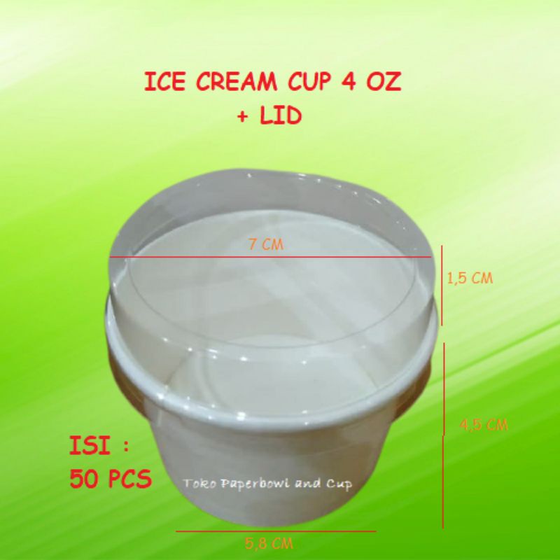 Jual Paper Ice Cream Cup 4 oz 120 ml Polos + Tutup PET Dome isi 50 pcs ...
