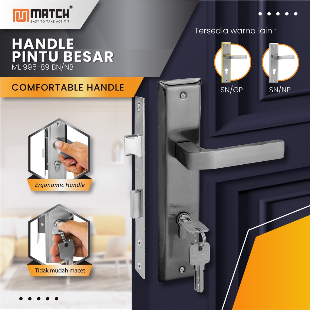 Jual MATCH Kunci Pintu Rumah Set | Handle Pintu Besar Stainless Black ...