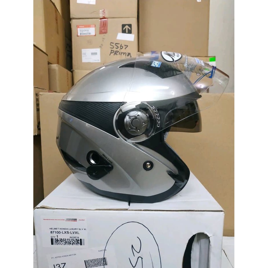 Jual Helm Half Face Helmet Honda Luxury Silver 87100LXSLVXL | Shopee ...