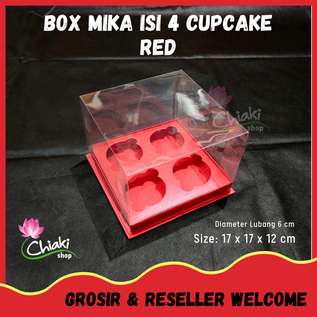 Jual Box Cupcake isi 4 MERAH 17 x 17 x 12 Kotak Mika RED Dus Kue Kardus ...