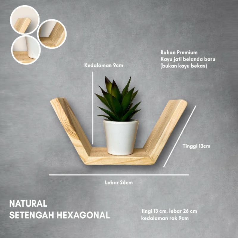 Jual RAK Setengah Hexagonal PREMIUM KAYU JATI BELANDA + 2 Paku - FULL ...