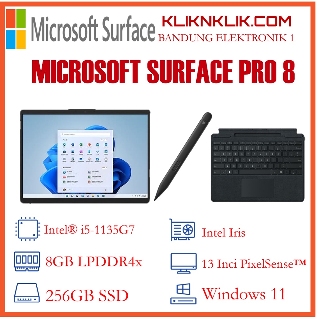 Jual LAPTOP 2IN1 MICROSOFT SURFACE PRO 8 INTEL I5 11Th GEN 8GB 256GB SSD 13 Inci WINDOWS 11 HOME ...
