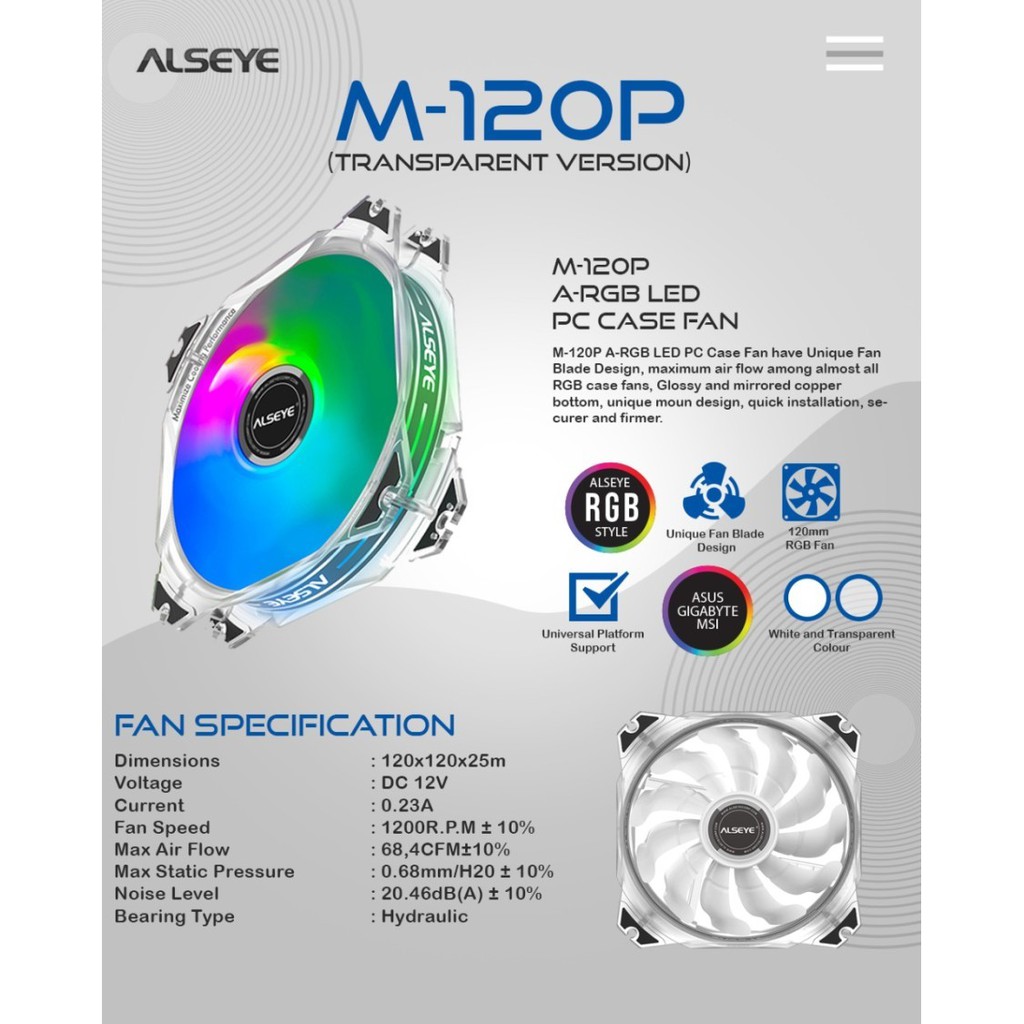 Jual ALSEYE MAX M120-P ARGB Transparent Fan Casing 12cm | Shopee Indonesia