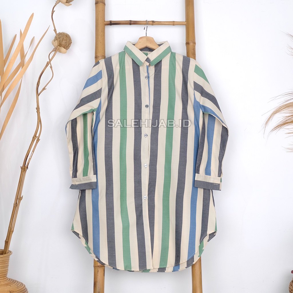 Jual AILEN TUNIK SALUR WARNA WARNI STRIPE FULL KANCING KATUN PREMIUM ...