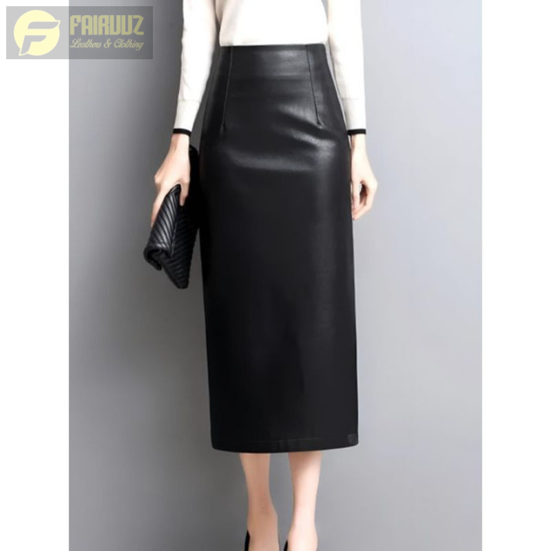 Jual Rok Maxi Wanita Rok Midi Kulit PU Panjang Sebetis Split Samping ...