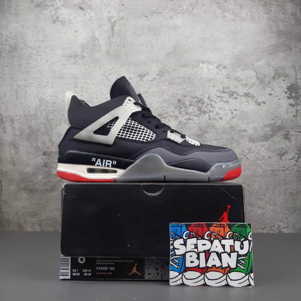 Jual Sepatu OFF WHITE x AIR JORDAN 4 Retro OG Bred size 40-44 | Shopee ...