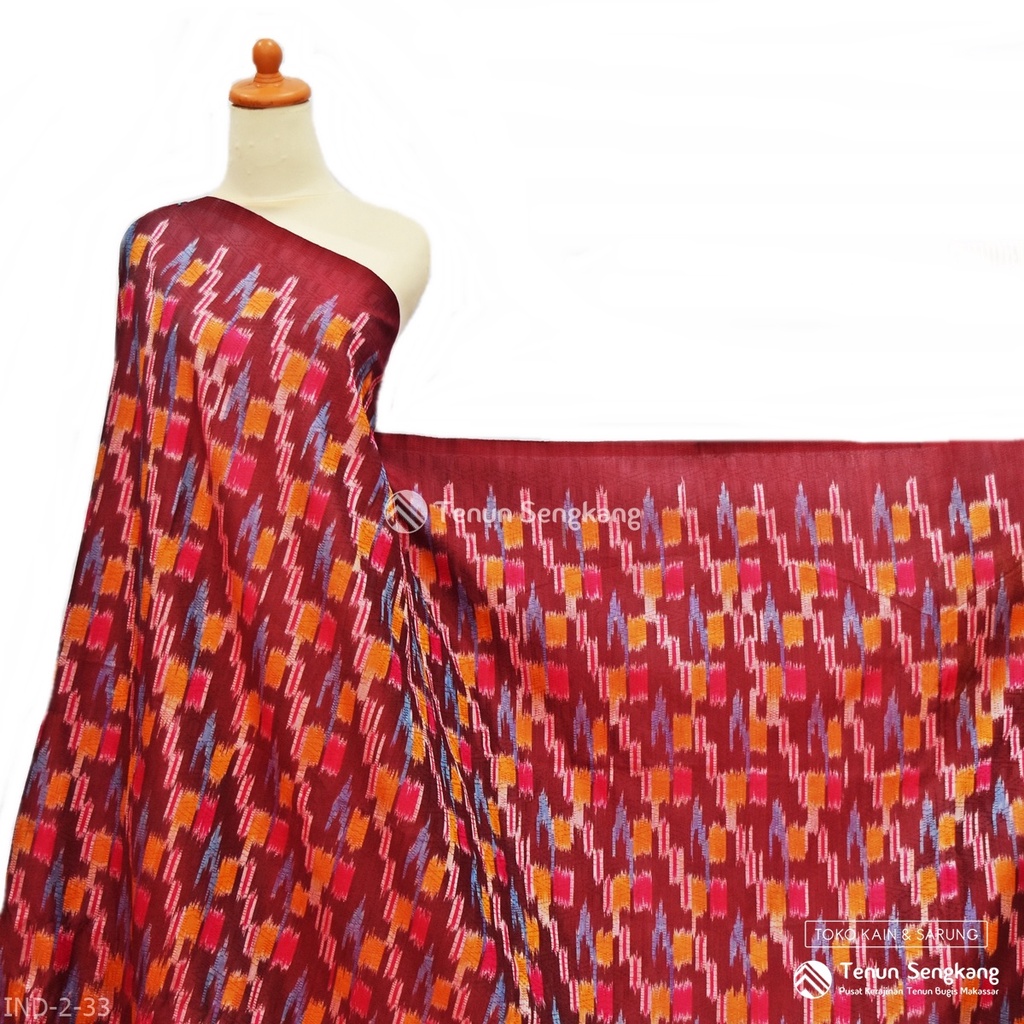 Jual Kain Tenun Dobby Ikat Sutra Bugis Makassar Marun - Tenun Sengkang IND-2-33 (Harga Per 0,5 ...