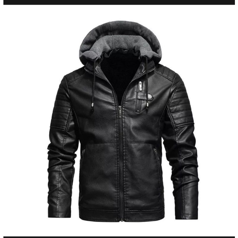 Jual Jaket Kulit Sintetis Racing Pria Hoodie | Shopee Indonesia