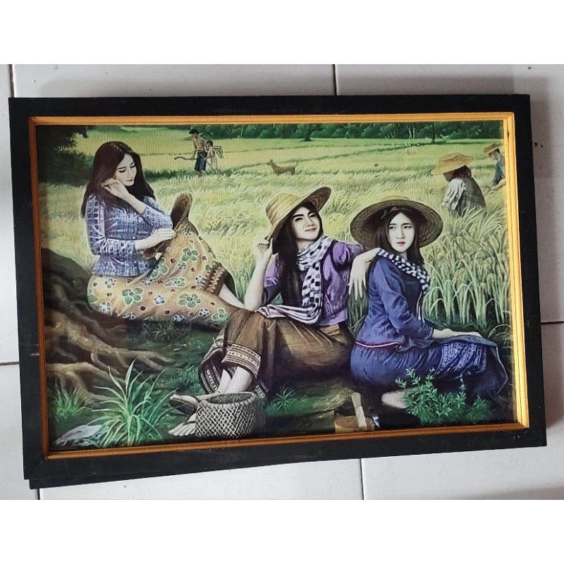 Jual Hiasan dinding lukisan cetak gadis desa plus bingkai ukuran 65x45 | Shopee Indonesia